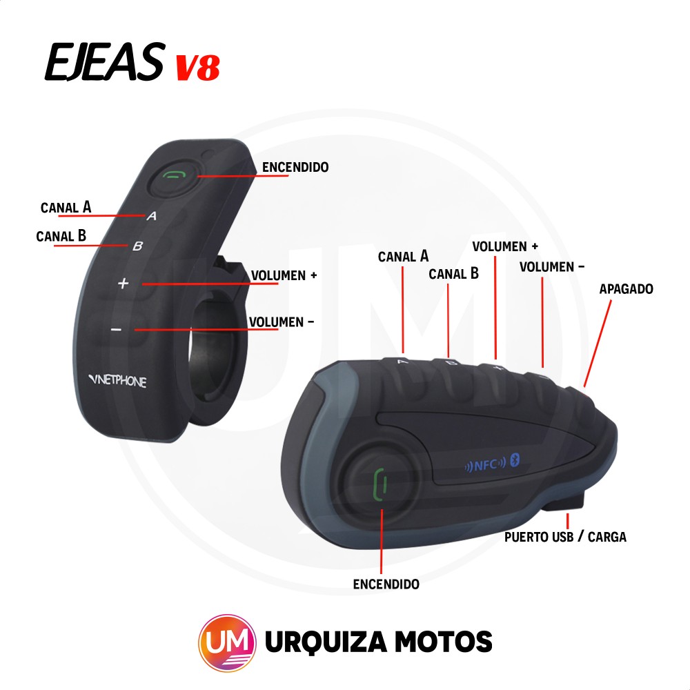 Intercomunicador Bluetooth Ejeas V8